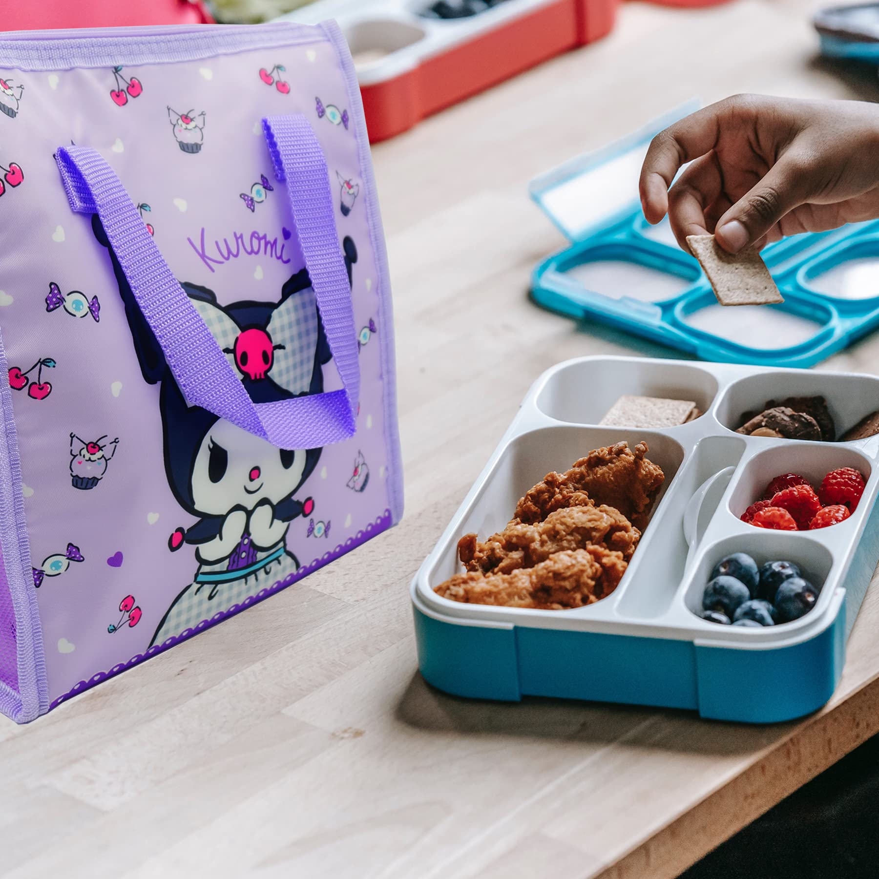 Eiodlulu Cartoon Bag Box Cute Anime Reusable Cooler Large Capacity Insulated Waterproof Tote For Picnic Work Outdoor Camping (Purple)