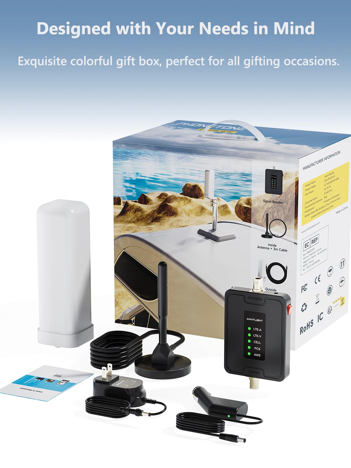 Cell Phone Signal Booster for RV | Boosts 5G 4G LTE for All U.S. Carriers - Verizon, AT&T, T-Mobile & More on Band 2, 4, 5, 12, 13 and 17 | Easy to Setup | FCC Approved
