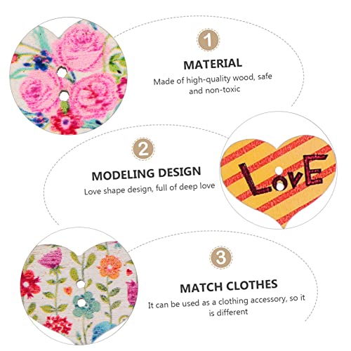 COHEALI 300 Pcs Wooden Heart Button Scrapbook Craft Button Sweater Fasteners Buttons Wood Sewing Buttons Decorative Wedding Decor Dining Table Decor Two-Hole Buttons hat Buckle Jeans