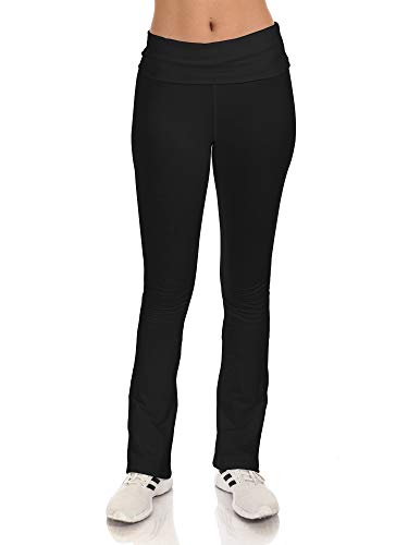 Simply Ravishing Cotton Fold Over Bootcut Yoga Pants (Size: XS-5X), Medium, Black