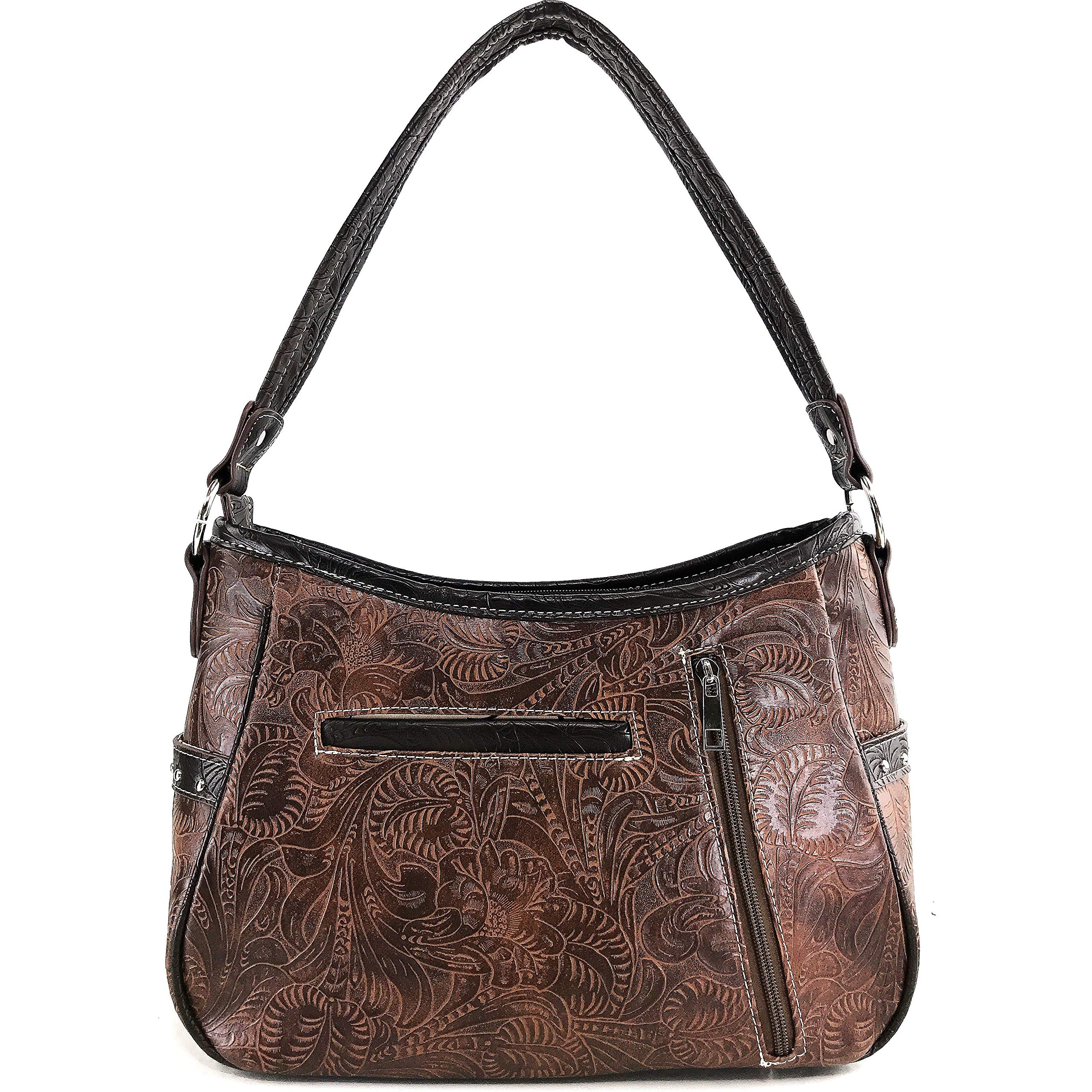 Turquoise Concho Feather Conceal Carry Hobo Handbag Crossbody Wallet Set Brown