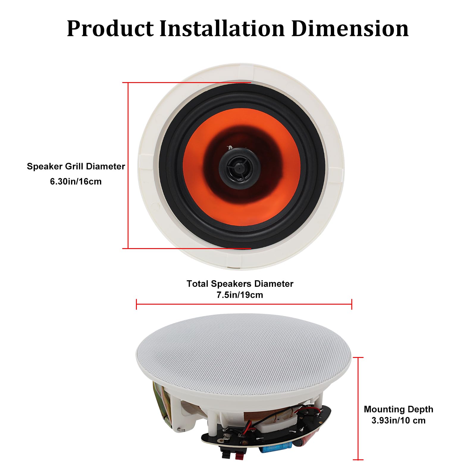 Herdio 6.5" 600 Watts Bluetooth Ceiling Speakers Wireless Home Recessed Speaker System Perfect for Indoor,Kitchen,Home Theater,Bedroom,Office,Covered Patio(4 Speakers)