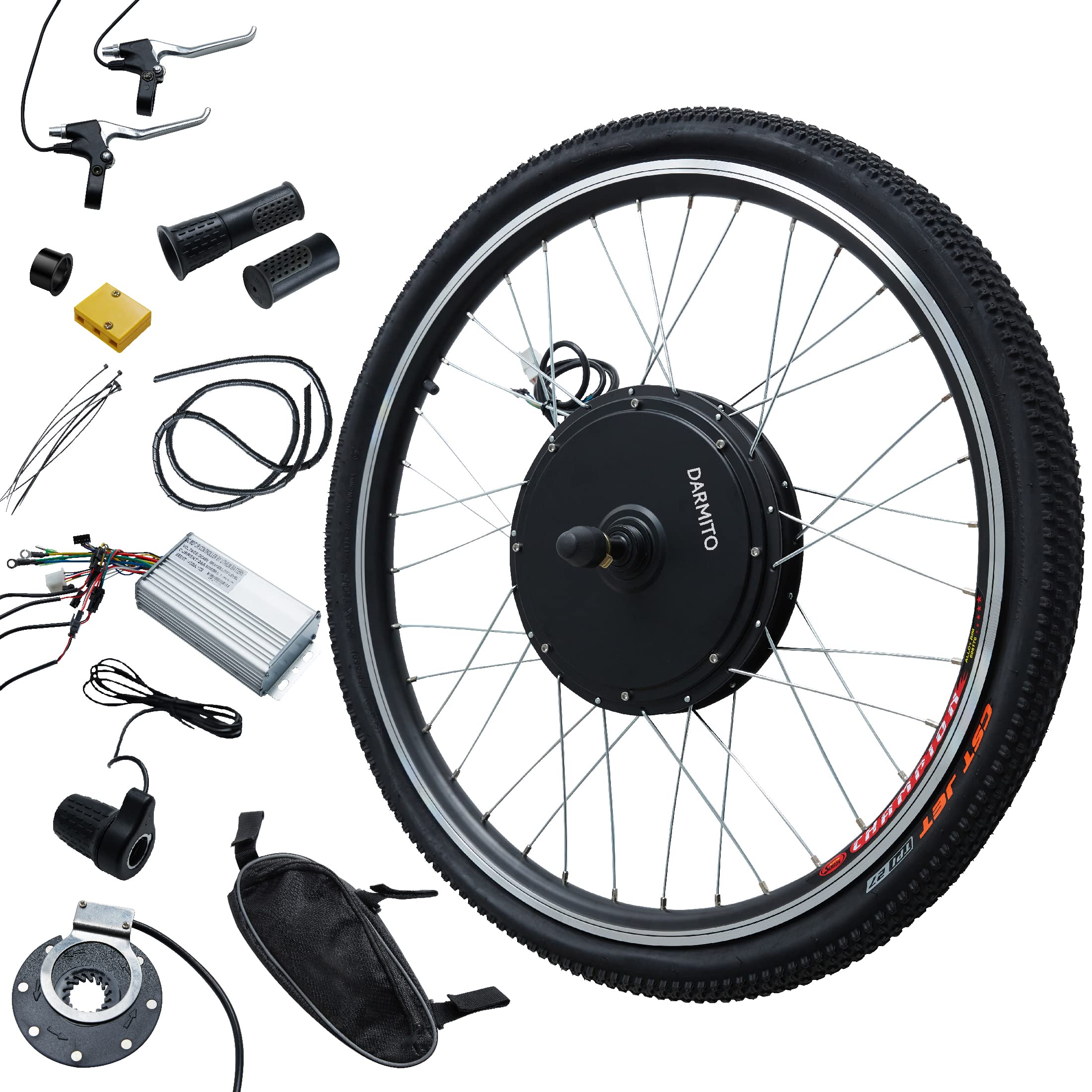 Darmito Electric Bicycle Conversion Kit 26" x 1.75" Front Wheel 48V 1000W E-Bike Motor Kit with LCD Display, Cycling Hub Motor with Intelligent Controller and PAS System for Road Bike