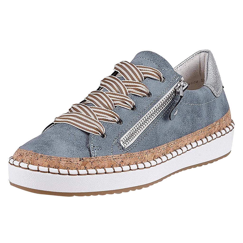 TUU Ladies Printing Flat Round Toe Tie up Large Size Slip-on Casual Shoes