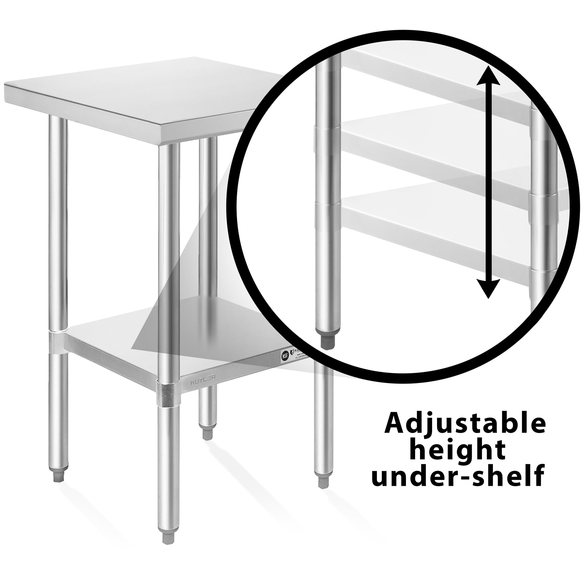 KUTLER Stainless Steel Table 24 x 12 Inches, NSF Heavy Duty Commercial Kitchen Prep and Work Table with Undershelf for Restaurant, Hotel, Home