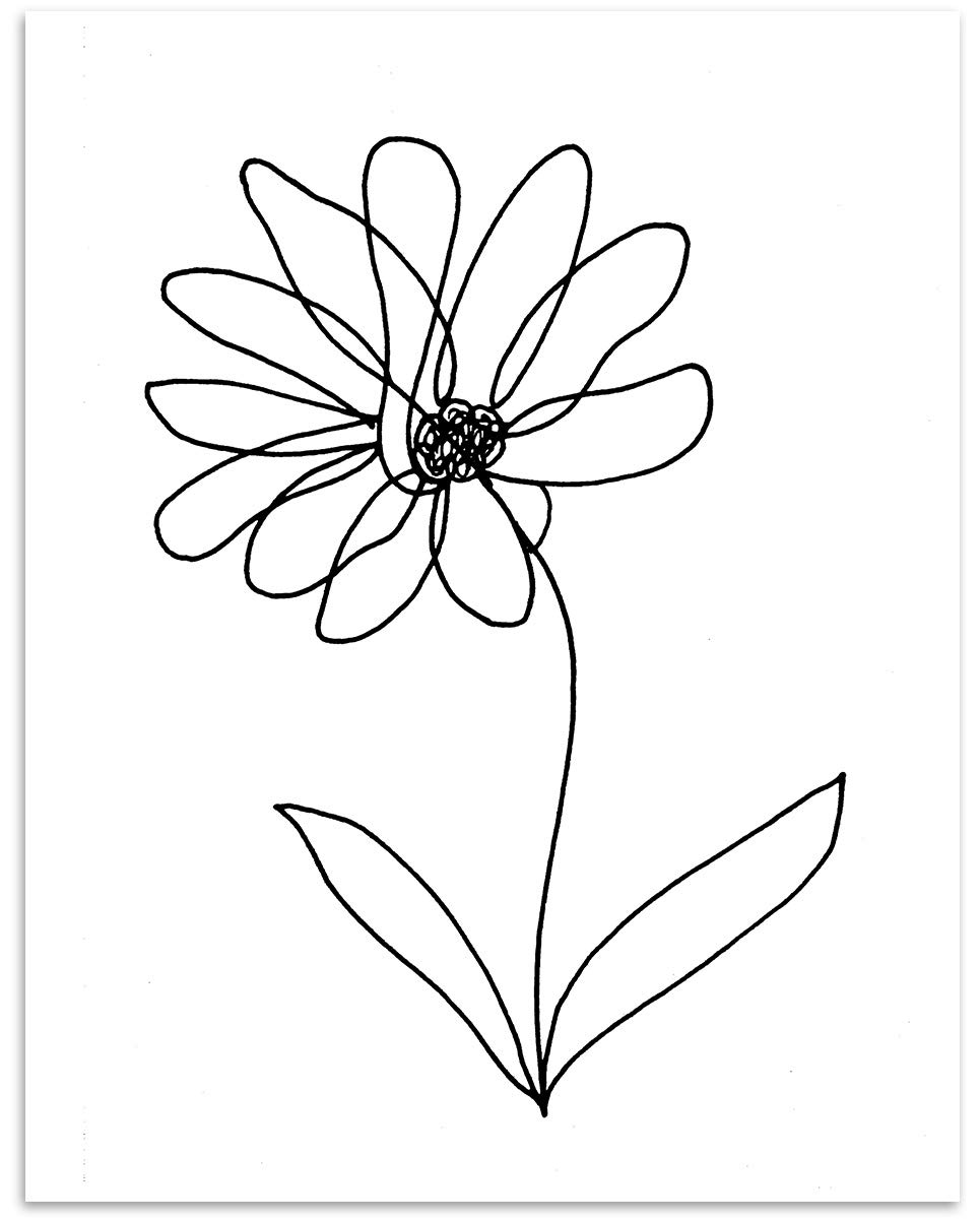 Daisy Flower Wall Art - 11x14 Unframed, Minimalist Black & White Decor Print - Makes a Great Gift Under $15 for Botanical, Floral Lovers