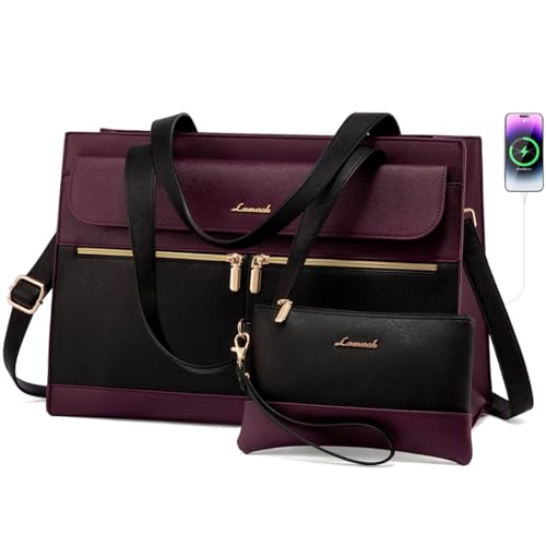 LOVEVOOK Laptop Bag for Women 15.6 Inch Tote Work Professional Leather Computer Briefcase Waterproof Handbag Shoulder Large Capacity Business Teacher Office Crossbody Purse
