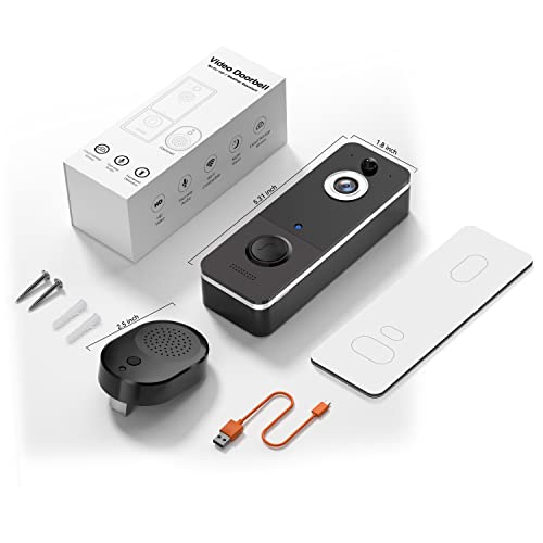 EKEN Doorbell Camera Wireless, Wi-Fi Video Doorbell Camera with AI Smart Human Detection, Indoor Chime Ringer Included, Cloud Storage, 2-Way Audio, Night Vision, Battery Powered