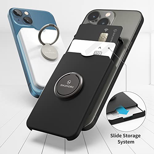 Sinjimoru MagSafe Wallet Phone Case with Ring Holder - Compatible with iPhone 14/13/12 Series & MagSafe Cases, Kickstand & Card Slot, M-Ringo Black