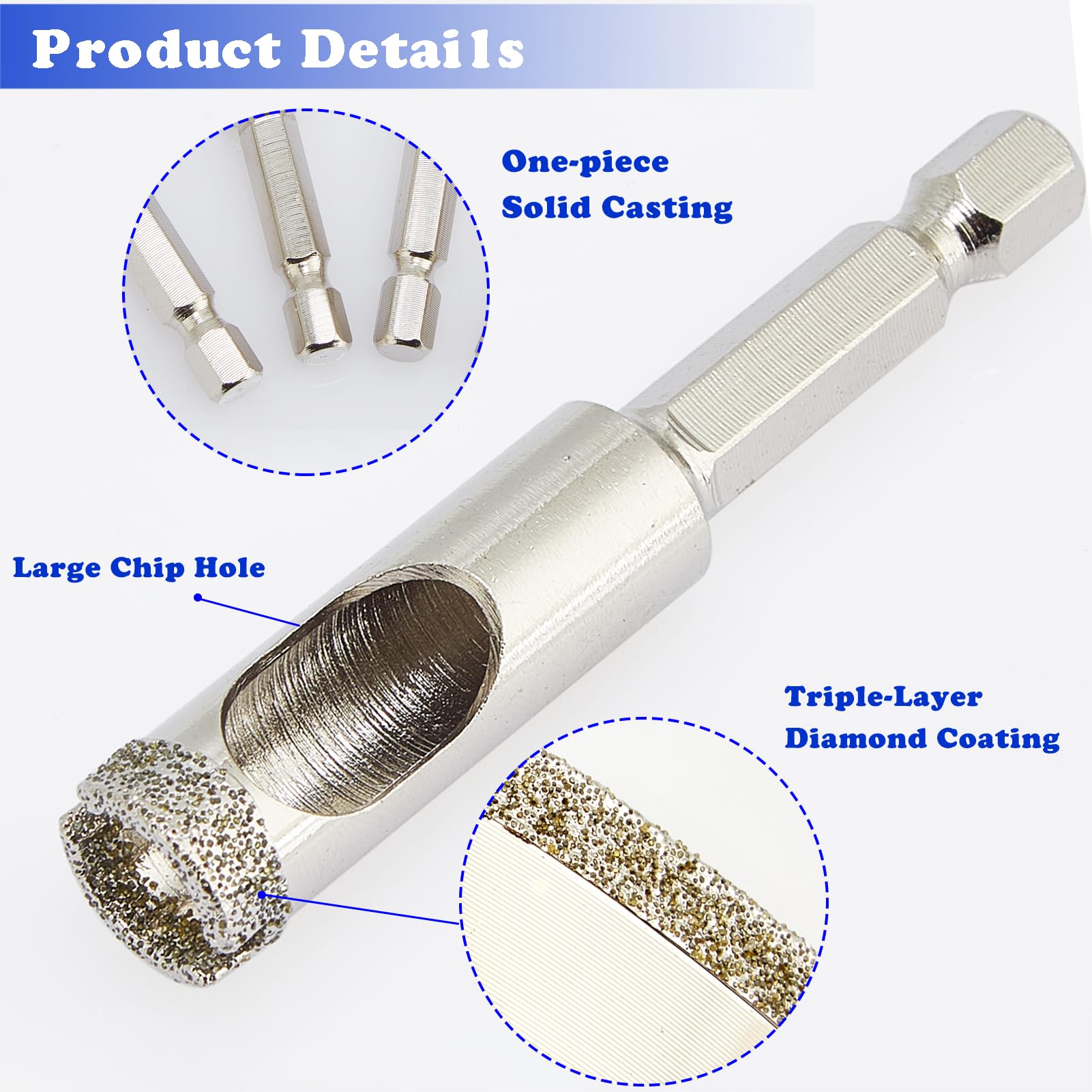 DaduoRi 1/2 inch Diamond Hole Saw, Wet Use, 1/2" Tile Hole Saw for Porcelain Tile Glass Granite Ceramic Marble Stone,12mm Drill bits x 2 Pack, Small (1/4" hex Shank)