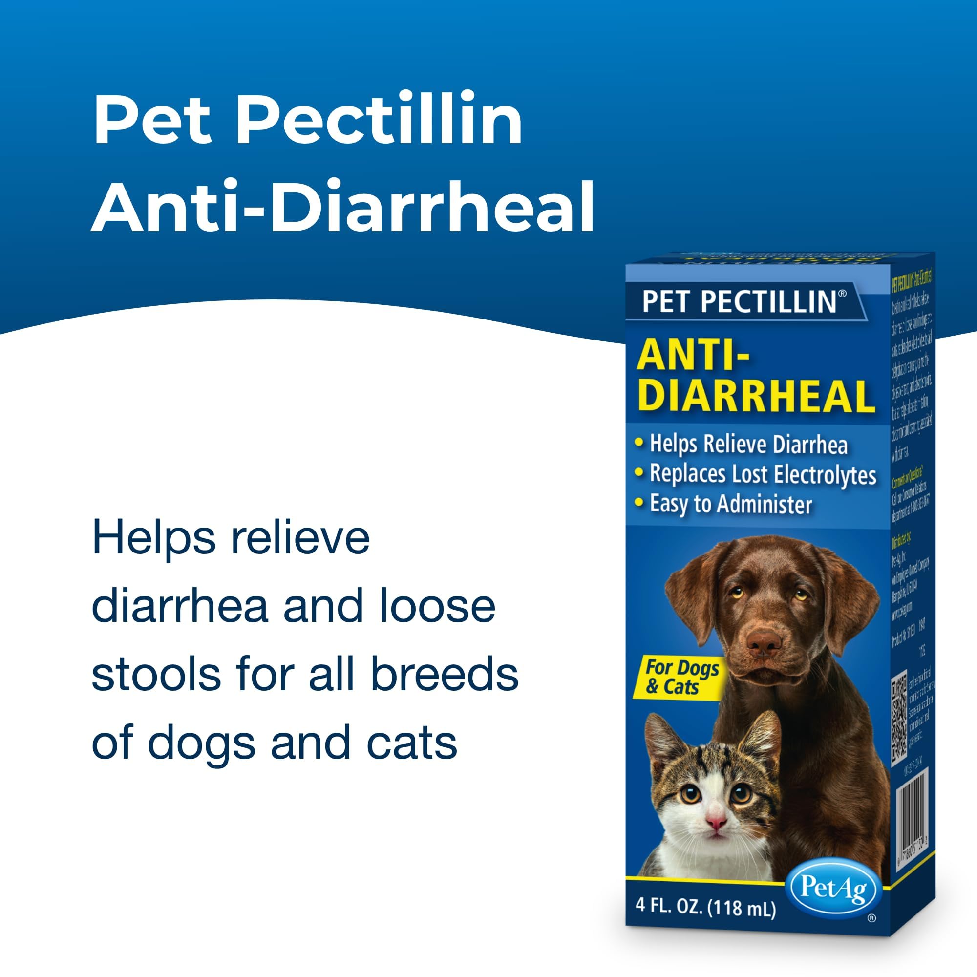 Pet-Ag Pet Pectillin Anti-Diarrheal - 4 oz, Pack of 3 - Helps Relieve Diarrhea or Loose Stool in Dogs and Cats - Replaces Lost Electrolytes - Easy to Administer