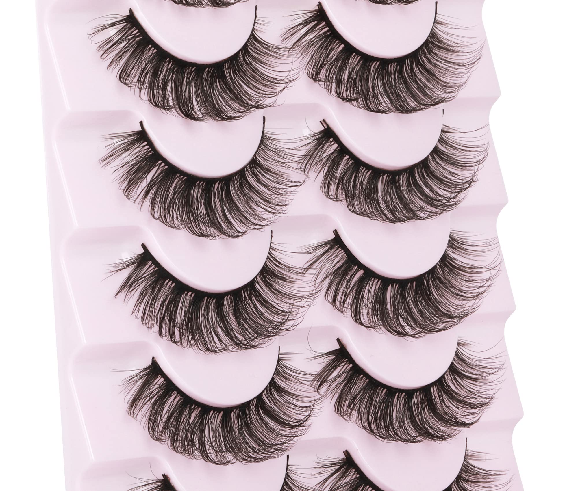 False Eyelashes Fluffy Mink Lashes Natural Wispy Medium Volume Eye Lashes 16MM C Curl Strip Lashes Extensions 8 Pairs Pack by Yawamica
