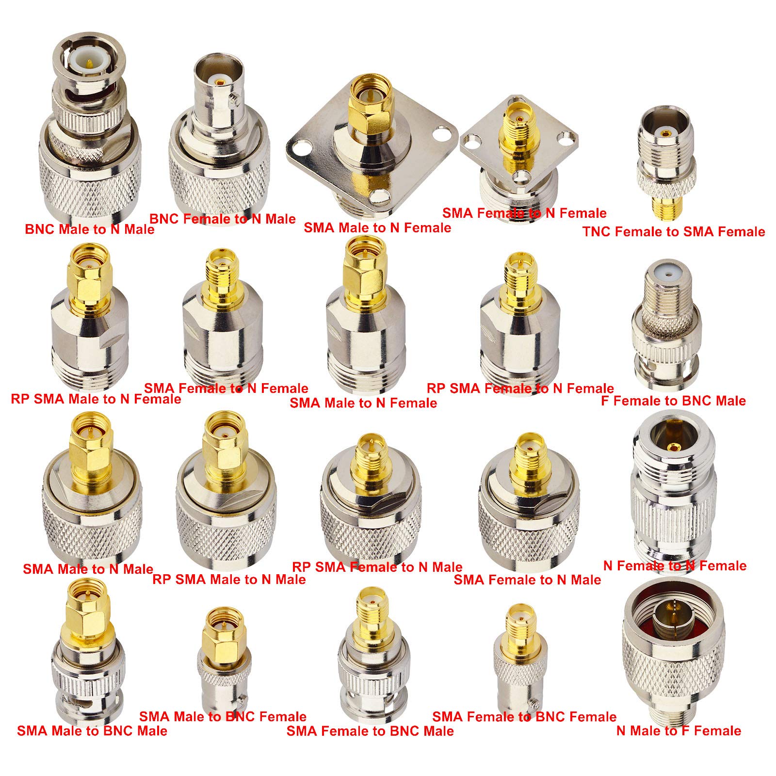 onelinkmore SMA to N BNC TNC F Type Adapter Kit, 20 Type Adapters, Male to Female Coaxial Connectors