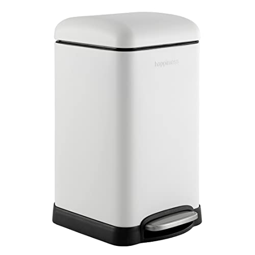 Happimess HPM1012C Betty Retro Mini 3.2-Gallon Step-Open Trash Can, Modern, Minimalistic, Fingerprint-Proof, Rustproof, Soft Close, Bedroom, Bathroom, Kitchen, Laundry Room, Office, 3.2 Gallons, White