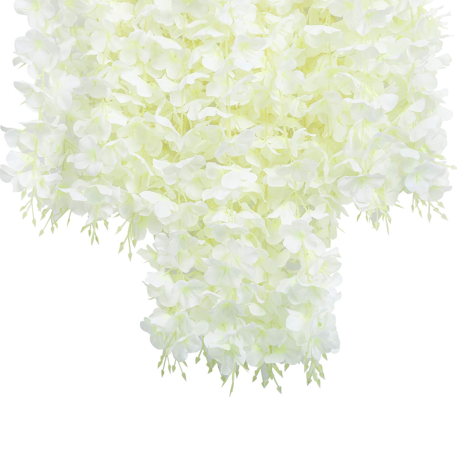 U'Artlines 12 Pack(Total 43.2 Feet) Artificial Fake Wisteria Vine Rattan Hanging Garland Silk Flowers String Home Party Wedding Decor (12, White)