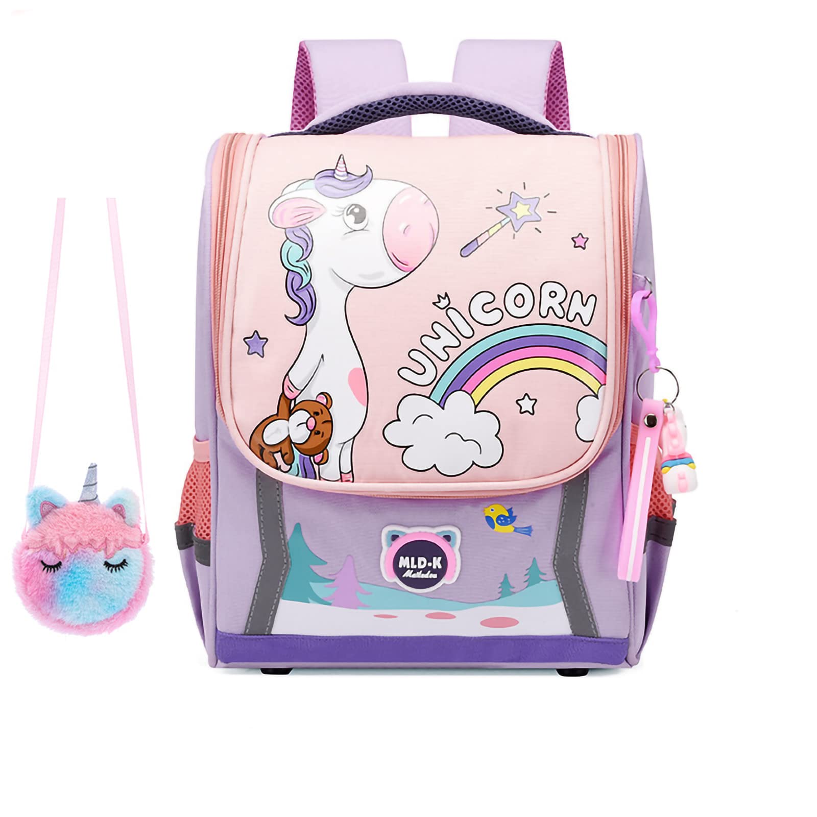 DAHUOJI Unicorn Kids Backpack Girls School Backpack with cute plush messenger bag,Kindergarten elementary schoolSchool Bag