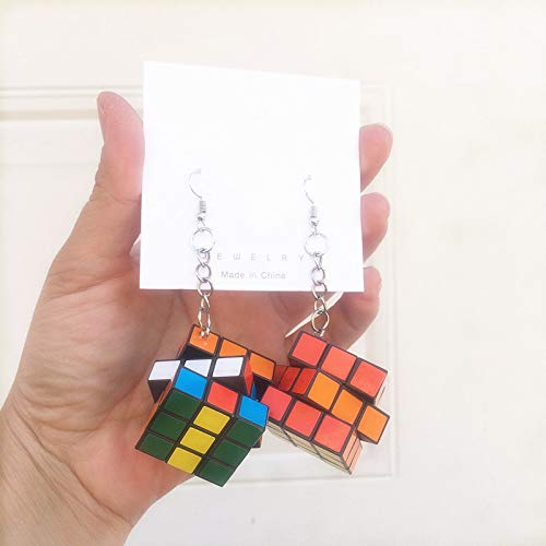 Cute Real Magic Cube Dangle Earrings Necklace Puzzle Cube Can Play Creative Cartoon Funny Earrrings for Women Girls (Earrings)
