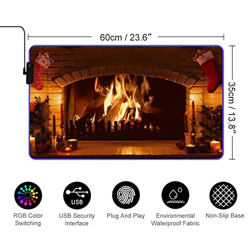 Christmas Fireplace Art Aesthetics Mouse Pad Gaming Mouse Pad RGB Laptop USB Illuminated LED Home Office Accessories Desk Pad