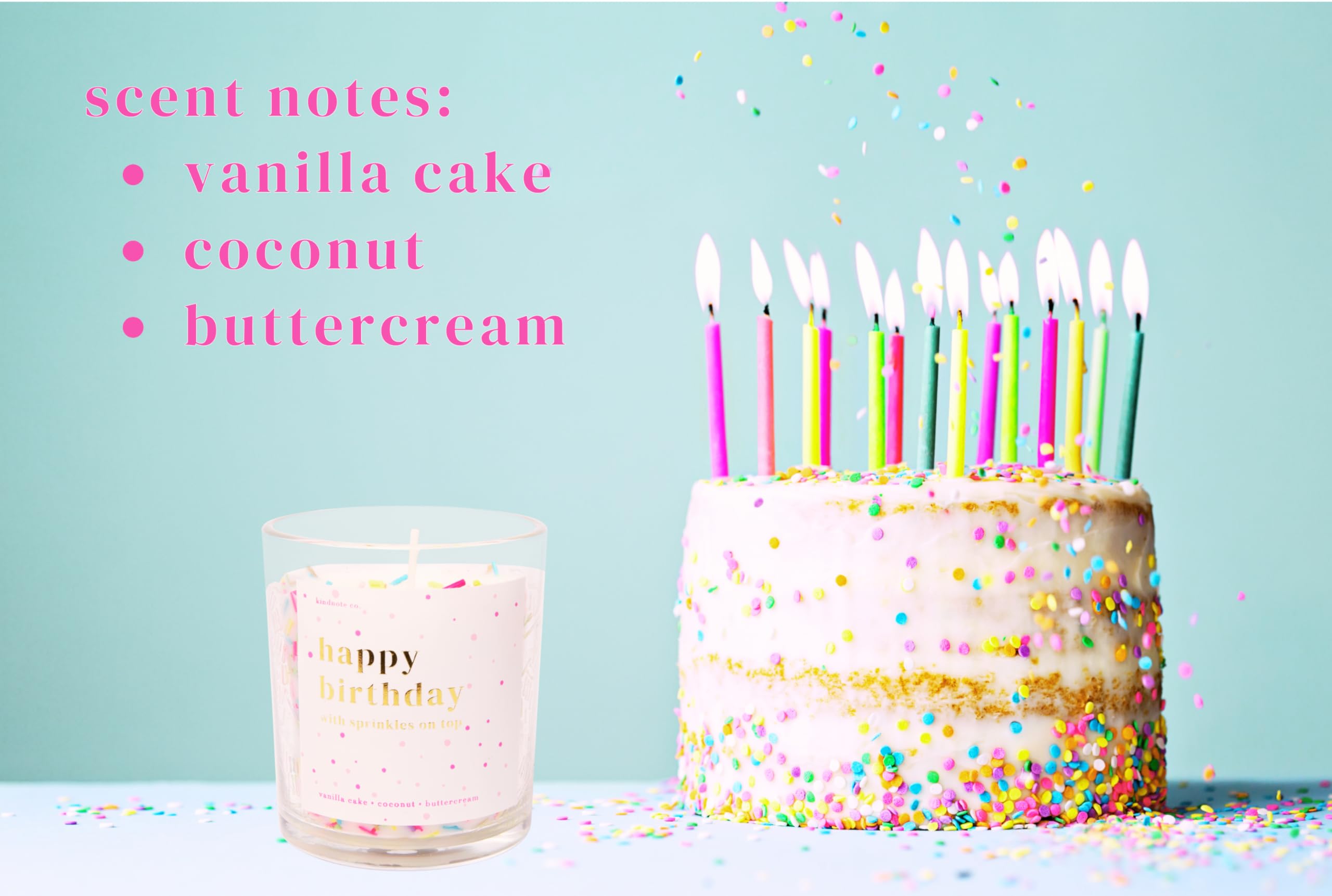 Kindnote Co. Happy Birthday Candle for Women - 8oz Soy Candle, Vanilla Cake, Coconut, Buttercream Scent - Festive Sprinkles, Premium Design, Eco-Friendly, 40+ Hours Burn Time