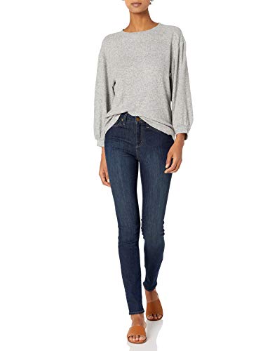 Daily Ritual Women's Cozy Knit Rib Blouson-Sleeve Sweatshirt, Grey Heather, X-Large