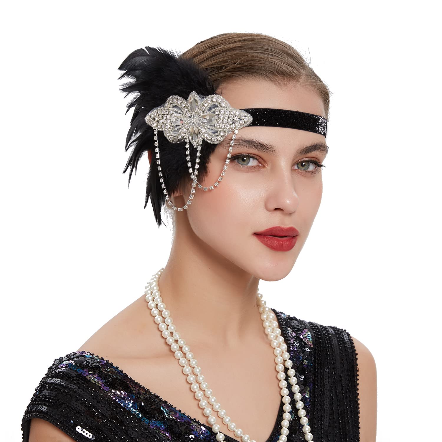 Comott Rhinestone Headband 1920s Great Gatsby Vintage Headpiece Flapper Headband Bride Wedding Hair Accessories for Women