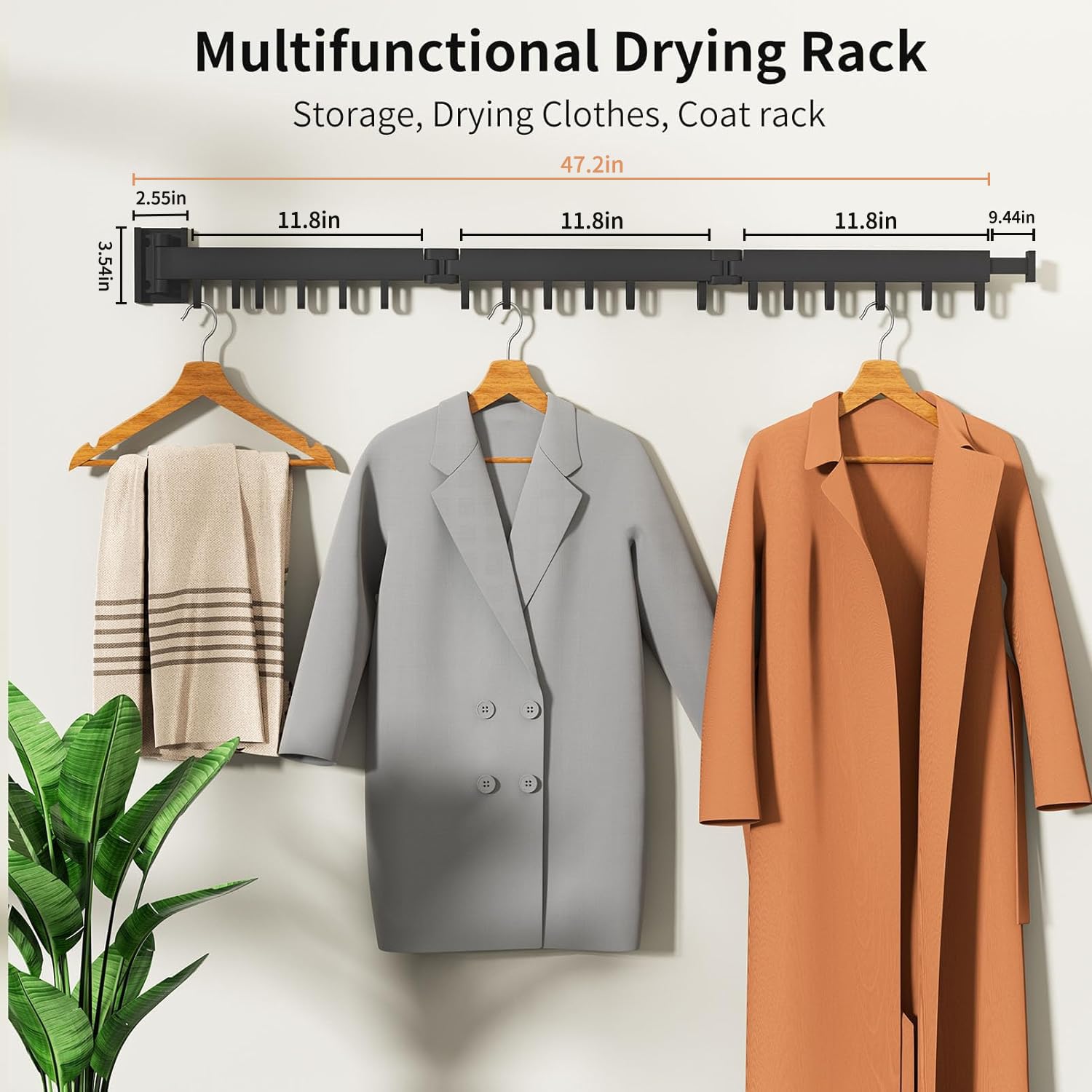 KeingGcopr Clothes Drying Rack,Wall Mounted Clothes Drying Rack,Laundry Drying Rack Wall Mount,Laundry Drying Rack,Aluminum Clothes Drying Rack Wall Mount,Collapsible,Foldable