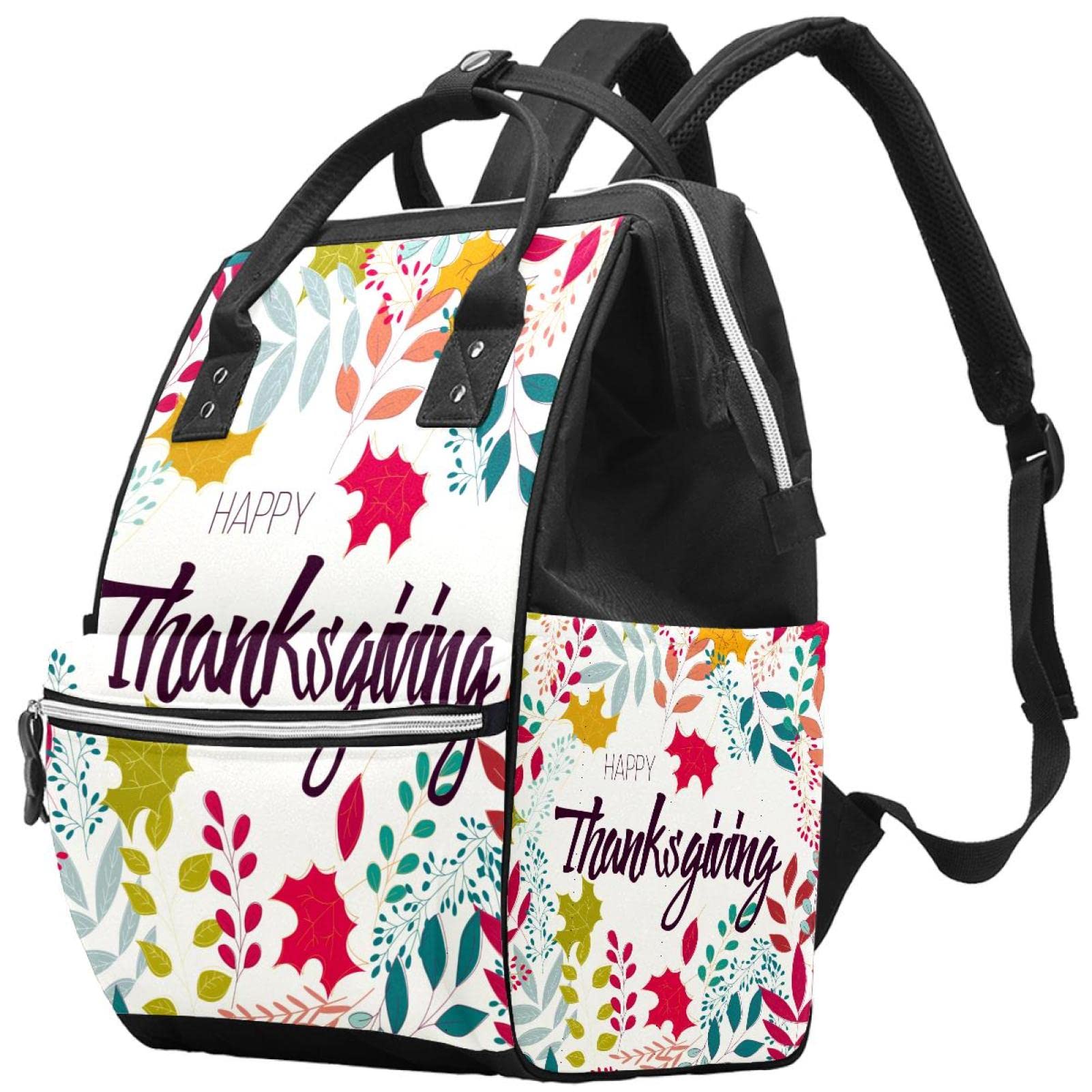 Happy Thanksgiving Colorful Leaves Card Diaper Bag Backpack Baby Nappy Changing Bags Multi Function Large Capacity Travel Bag