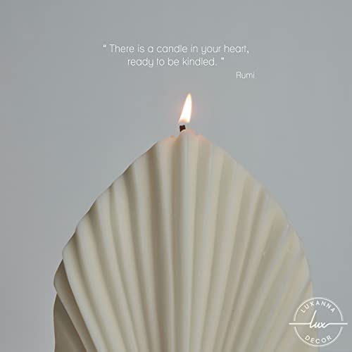 LUXANNA Large Decorative Scented Palm Leaf Shaped Candle (White) - Handmade Aesthetic Candle for Home Decor - Minimal Soy Wax Scented Candles Ideal Gift for Mother's Day, Birthday, Wedding, etc