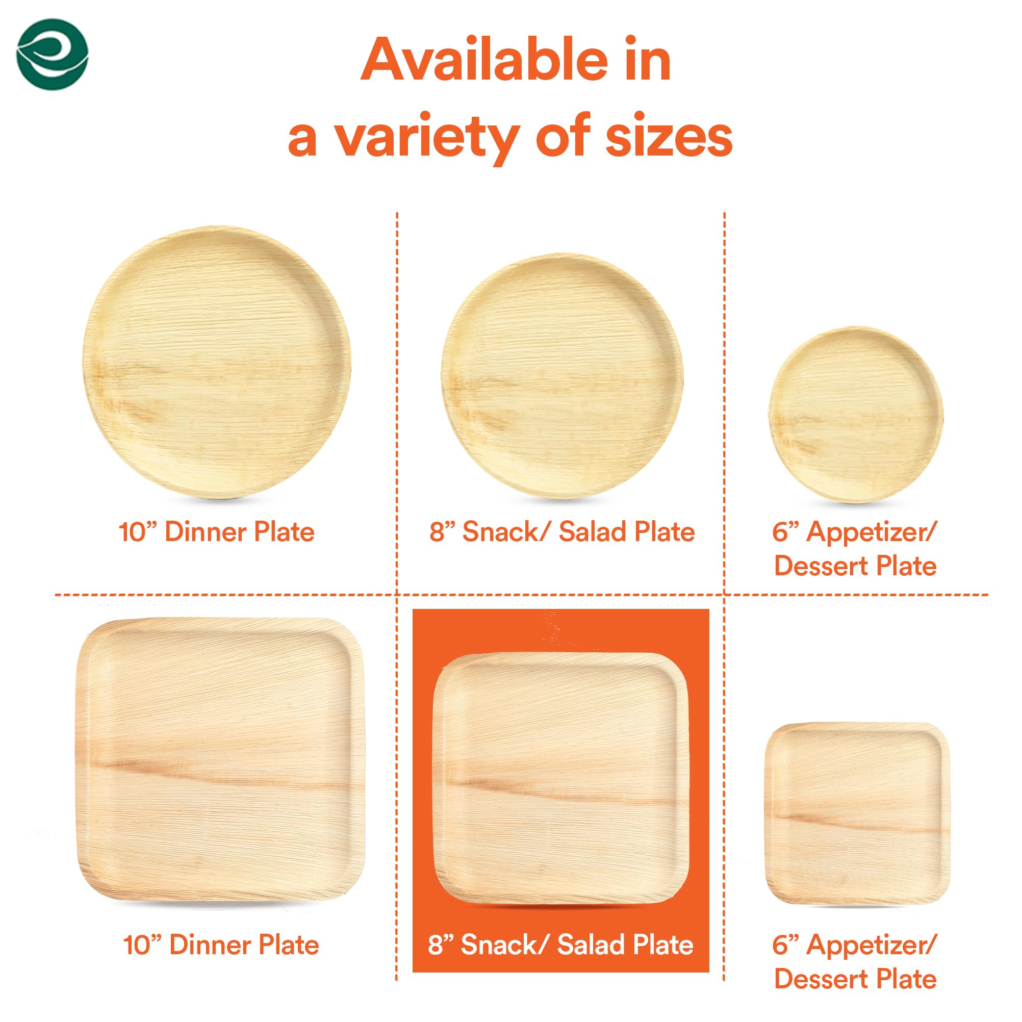 ECO SOUL Compostable 8 Inch Palm Leaf Square Plates (20 Count) Like Bamboo Plates | Biodegradable | Eco-Friendly, Microwave & Oven Safe