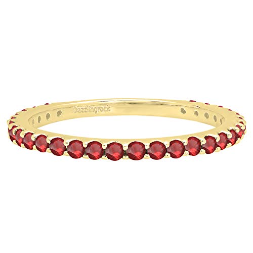 Dazzlingrock Collection Round Ruby Eternity Stackable Wedding Band for Women (0.52 ctw, Color Red, Clarity Highly Included) | 18K Yellow Gold, Size 6.5