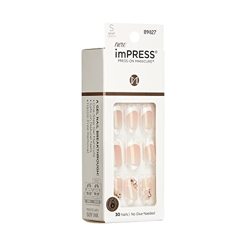 KISS imPRESS Press-On Manicure Fake Nails β My Worth, Short, Square, French, Easy Press On, Chip Proof, Smudge Proof, Waterproof, No Dry Time, Comfortable & Secure, Super Hold Adhesive | 30 Count