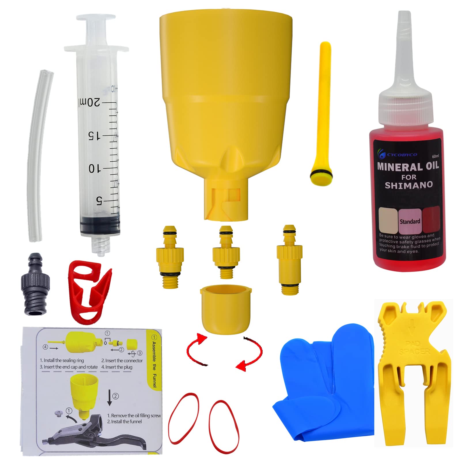 CYCOBYCO Brake Bleed Kit for Shimano Hydraulic Brakes,Including 60ml Mineral Oil Funnel Stopper Bleed Block