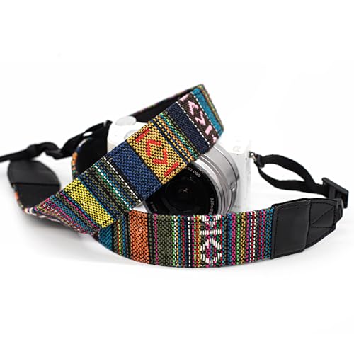 Eggsnow Vintage Camera Strap 1.5" Wide Woven Camera Straps, Binocular Strap Universal Shoulder Strap for All DSLR Cameras & Binoculars, Great Gift for Men Women Photographers (E1 - MultiColor)