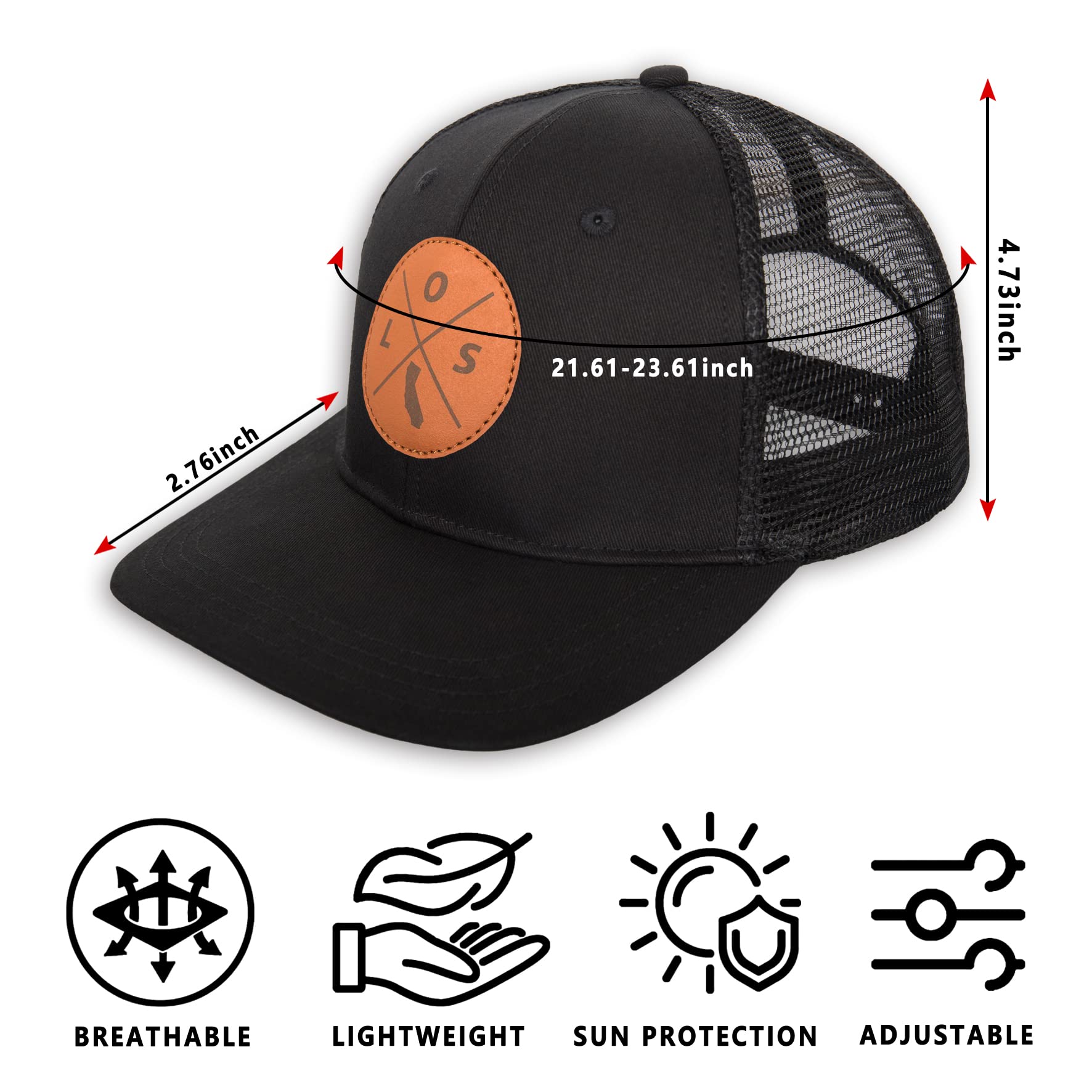 Cokhzug Los Angeles Hat Leather Patch Trucker Hat for Men Women-Snapback Hats for Men Women- Black Adjustable Mesh Outdoor Baseball Cap