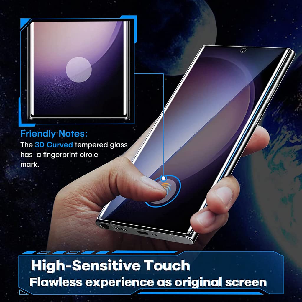 Galaxy S23 Ultra Screen Protector 【2+2 Pack】With 2 Pack Tempered Glass Camera Lens Protector, Compatible Fingerprint, Easy Installation, 3D Glass Full Coverage 9H Hardness Tempered Glass Screen Protector for Samsung Galaxy S23 Ultra 5G