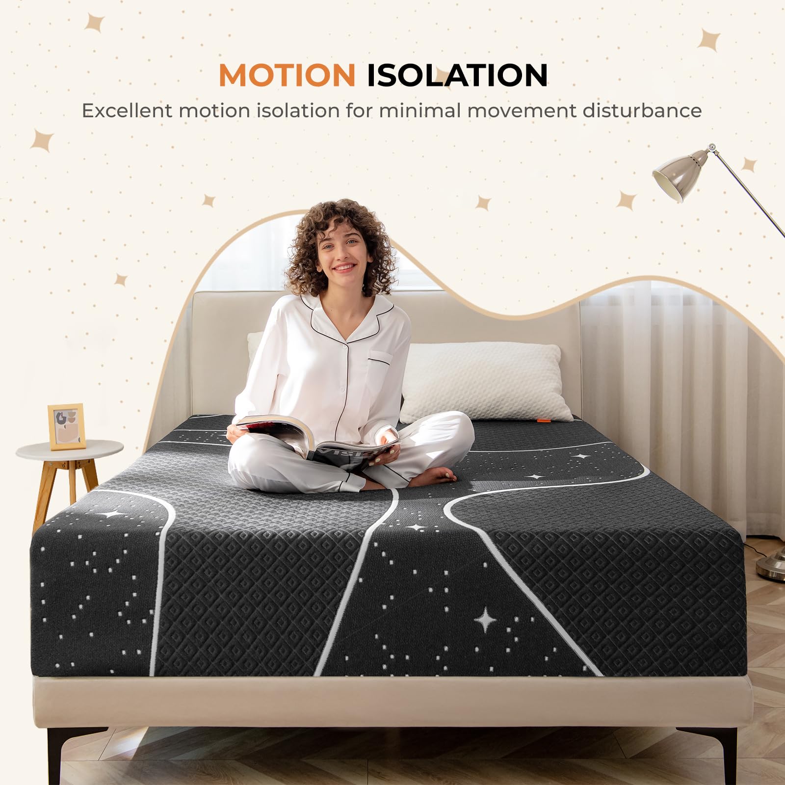 Sweetnight King Size Mattress, 12 Inch Memory Foam Mattress for Pressure Relief & Motion Isolation, King Mattress in a Box, Starry Night