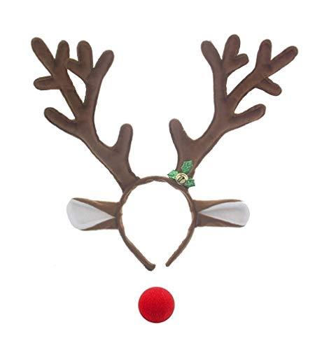 Reindeer Antlers Headbands with Red Nose for Adults Teens Christmas Santa Holiday Parties (One size, Deer)