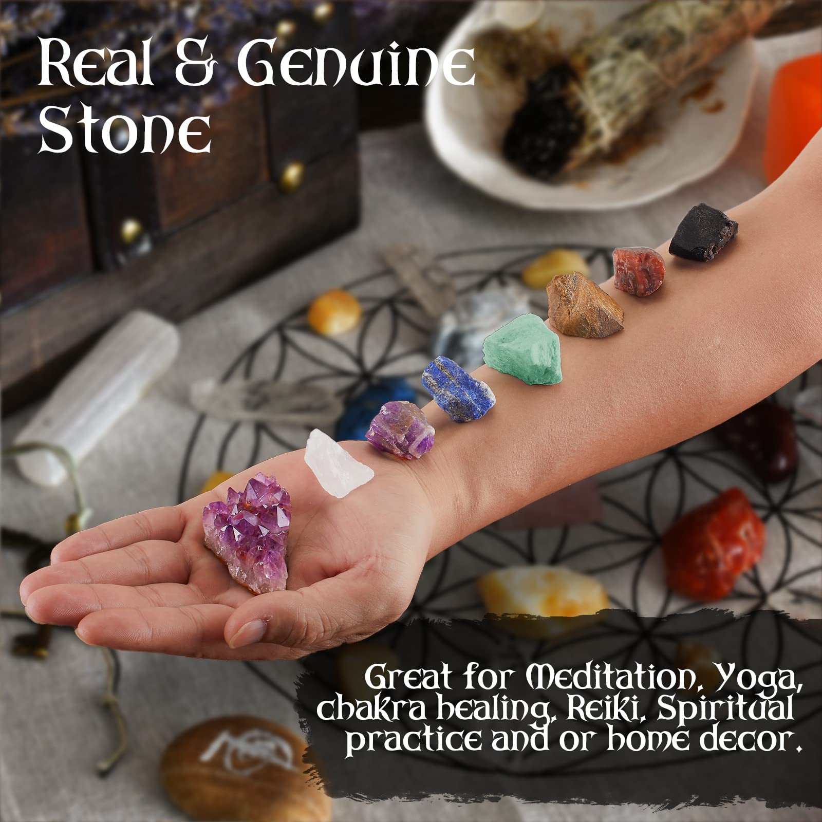 SHYSHINY Witchcraft Supplies Kit, 145Pack Wiccan Supplies and Tools Witchy Gifts for Beginners, Dried Herbs, Crystals, Candles, Green Witch Altar Starter Spell