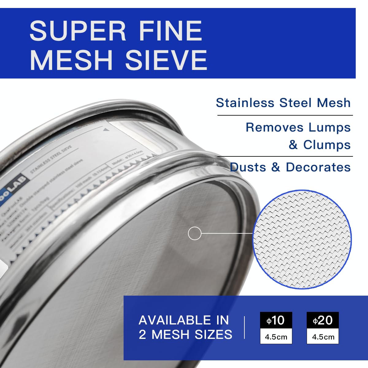 Lab Sieves 80 Mesh, Economy Test Sieve #80 Mesh, 8'' Diameter, 304 Stainless Steel Wire Cloth φ20×4.5cm