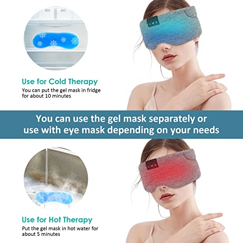 Sleep Mask with Bluetooth Headphones 24 White Noise, Ice-Feeling Bluetooth Sleep Mask Ultra-Thin Speaker Sleep Headphone Mask for Side Sleepers Blackout Eye Mask for Airplane, Nap, Travel(Gray)