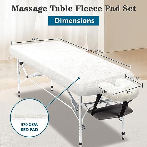 Massage Table Pad Set Premium Fleece Professional SPA Massage Bed Pad, Natural & Thickened & Extra Soft Fleece Massage Table Cover, Includes Pad and Face Rest Cover, 31β W x 72β L