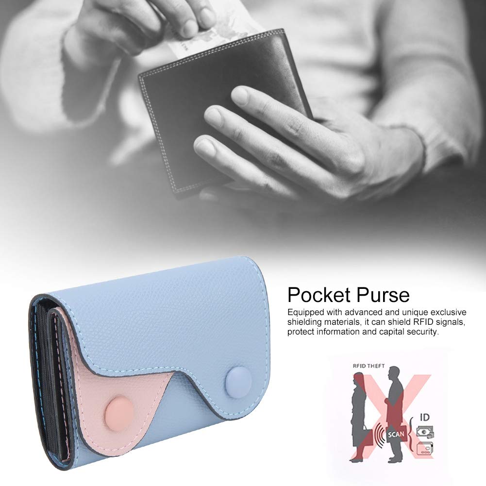 Ymiko Anti-Theft Card Bag Mini Credit Card Holder Portable Wallet Cartoon Cute Pattern PU Leather Change Pocket Purse for Women Men (Light Blue)