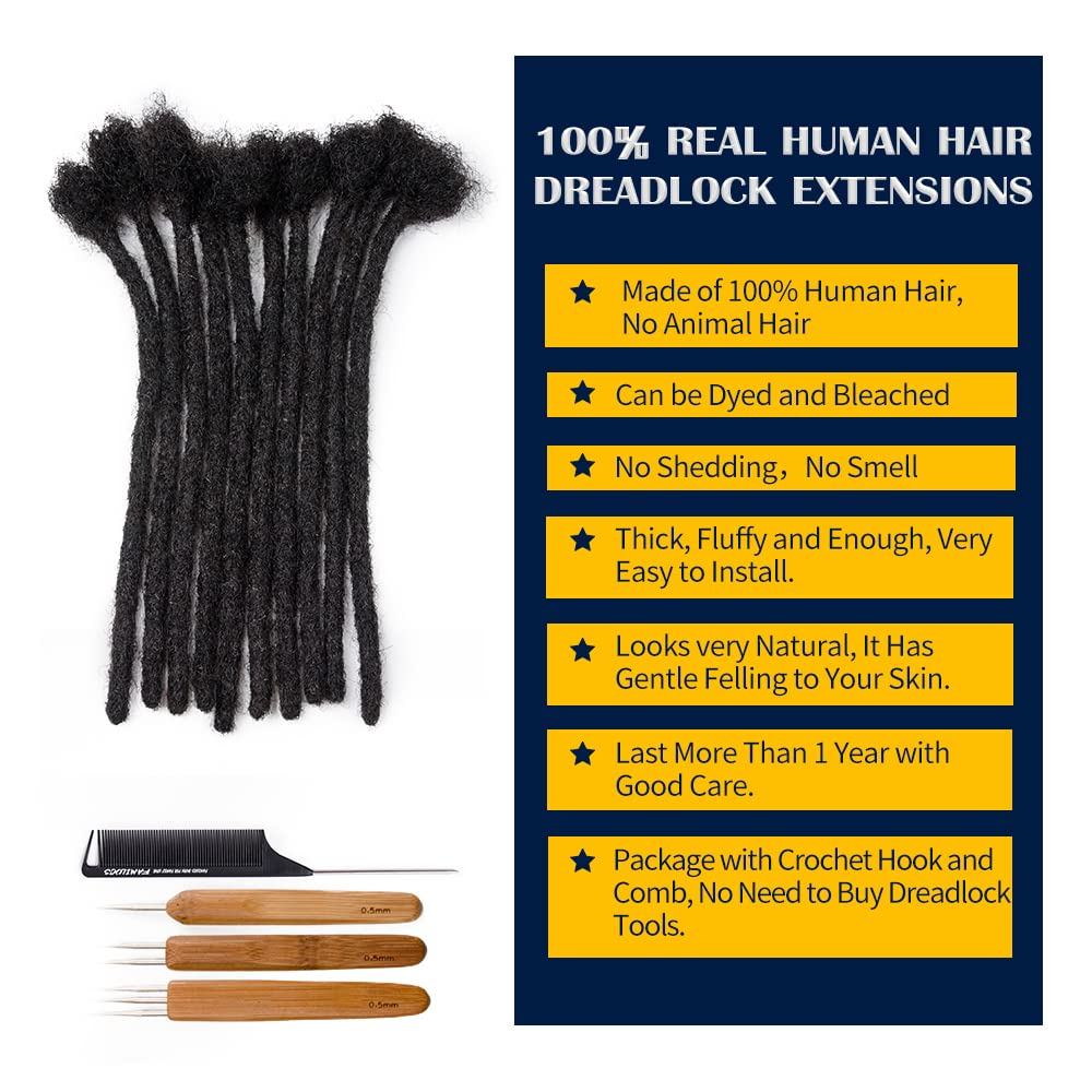 FAMILOCS 100％ Human Hair Loc Extensions 8 Inch 0.6cm Width Full Hand-made Permanent Dreadlock Extensions for Women/Men Can Be Dyed and Bleached, with Crochet Hook and Comb (#613 Blonde/70 Strands)