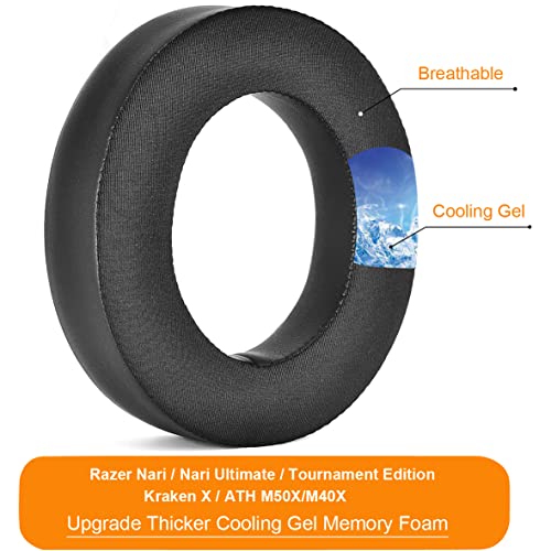 Nari Cooling-Gel Ear Pads defean Ear Cushion Foam Replacement Earpad Compatible with Razer Nari/Nari Ultimate/Nari Essential/Kraken Tournament Edition/Kraken Kitty/Kraken X ,ATH M50X / M40X