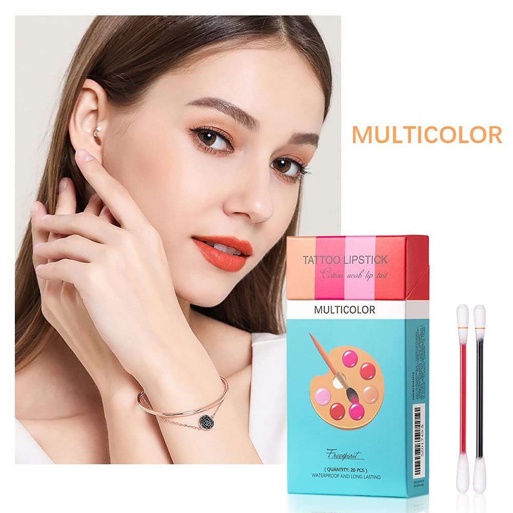 Eliversion 20Pcs Waterproof Non-Stick Lip Tint Cotton Swab, Long Lasting Matte Lip Gloss Applicator