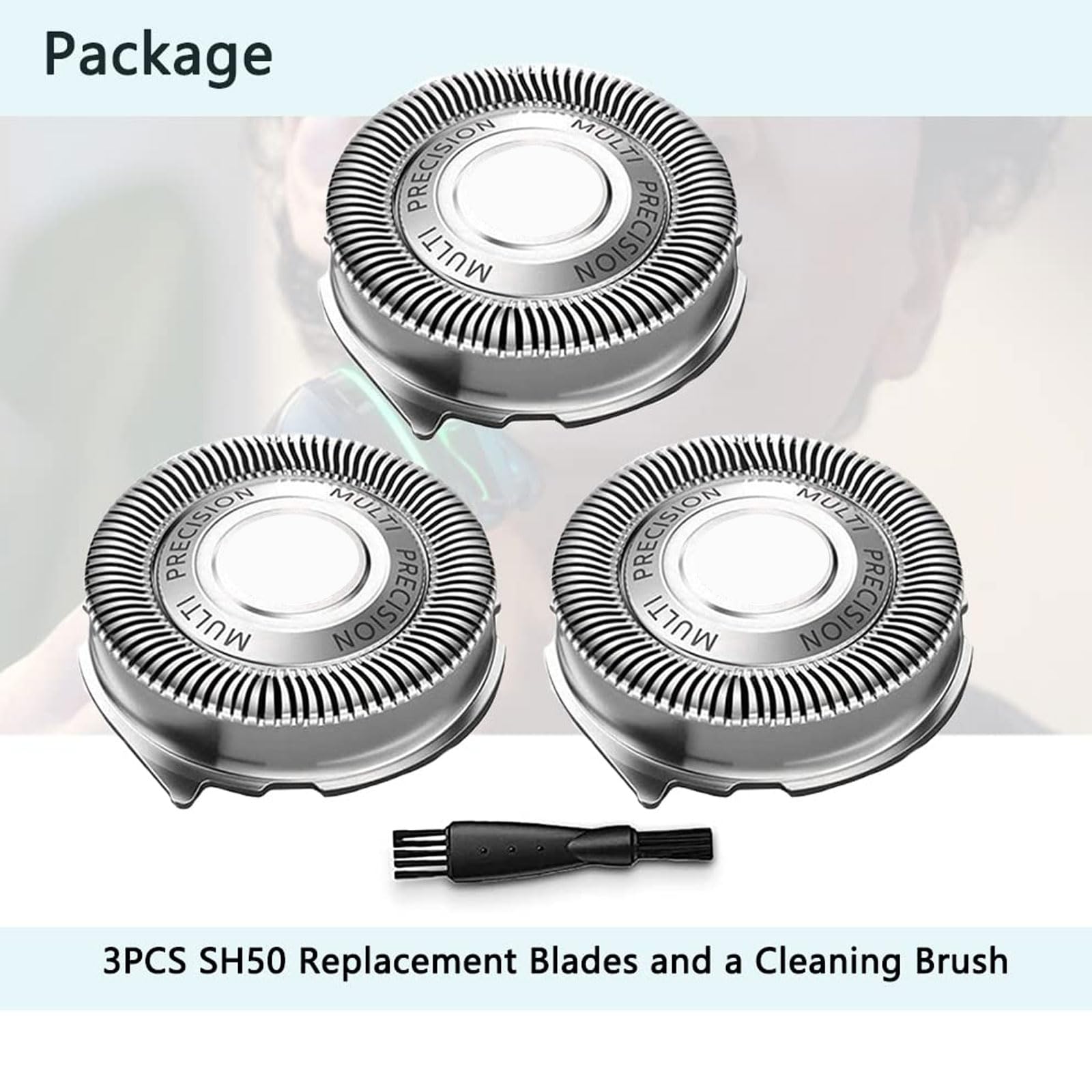Gleway SH50/52 Replacement Heads Compatible with Philips Series 5000 Electric Shavers, SH50 MultiPrecision Blades Upgrade Heads Compatible with Norelco Series 5000 Razors, 3 Pack with Brush