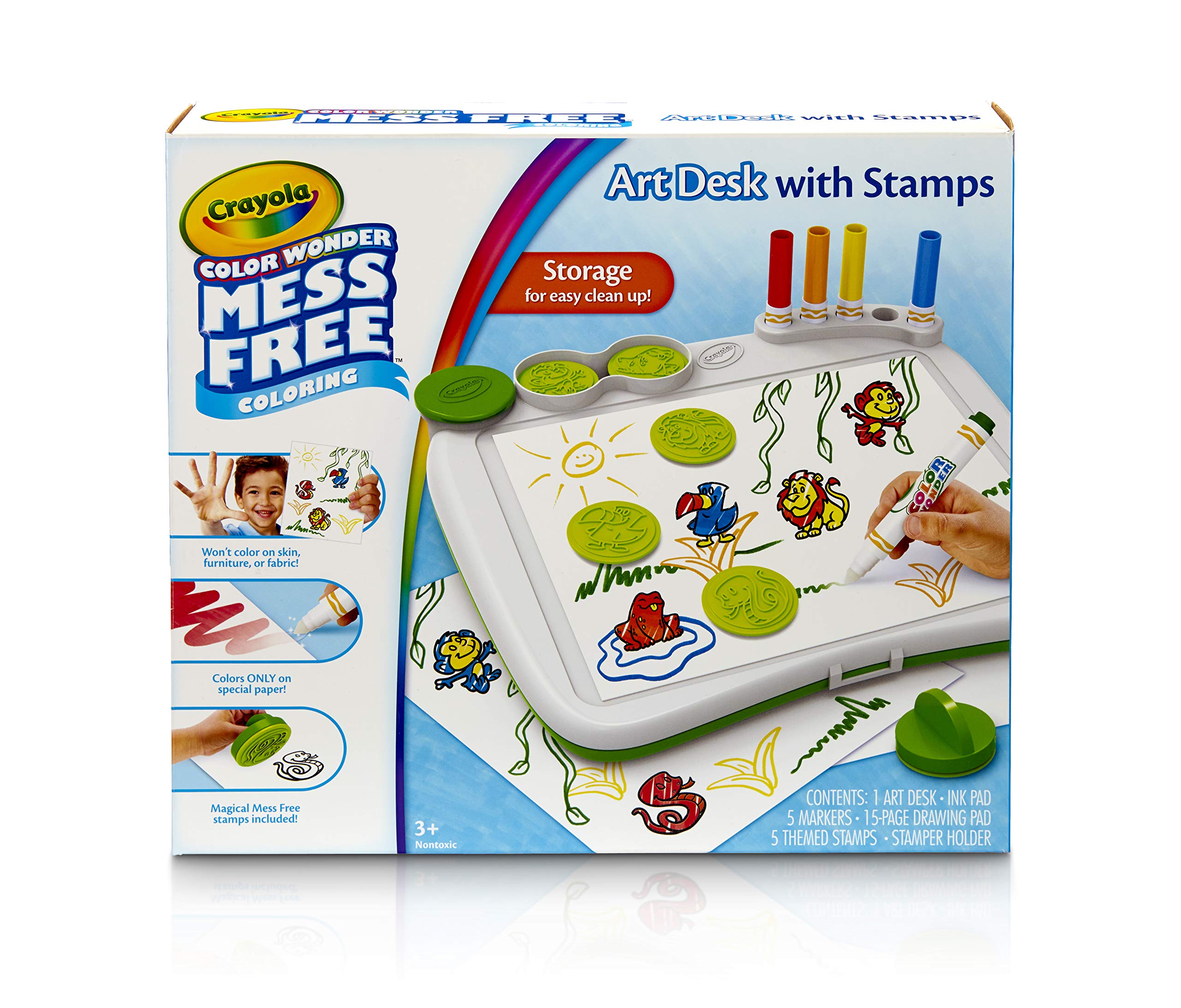 Crayola Color Wonder Mess Free Art Desk with Stamps, 20+ Pieces, Kids Toys