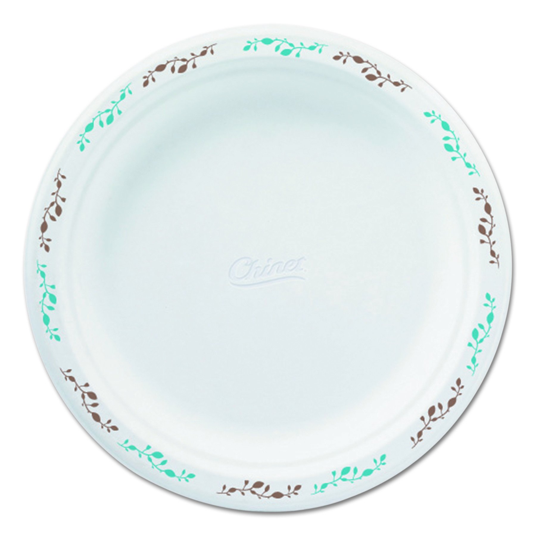 Chinet 22516 Molded Fiber Dinnerware, Plate, 8 3/4"Dia, White, Vines Theme (Case of 500)