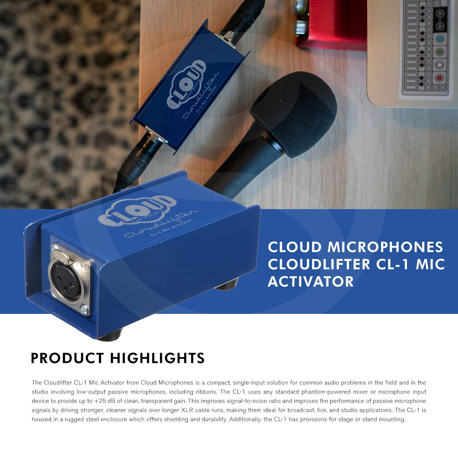 Cloud Microphones Cl-1 Cloudlifter 1-Channel Mic Activator Preamp Booster Great for Podcast, Broadcast, Livestream, Vloggersor Recordings Bundled w/Xpix Cables