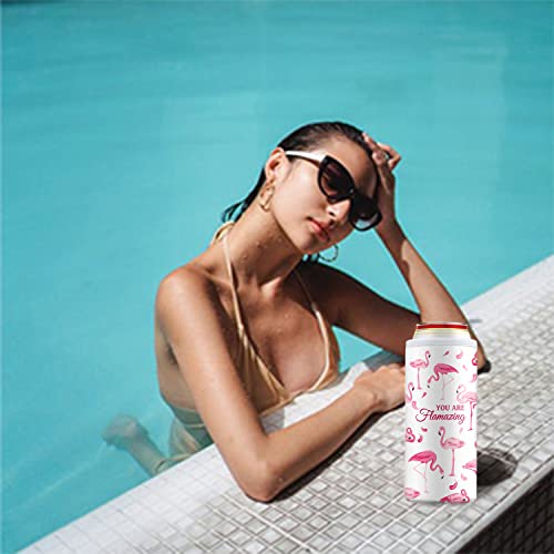 Slim Can Cooler Insulated Skinny Stainless Steel Doucle Freezable Can Cooler Sleeve Hard Seltzer 12 oz Slim Cans (Flamingo)